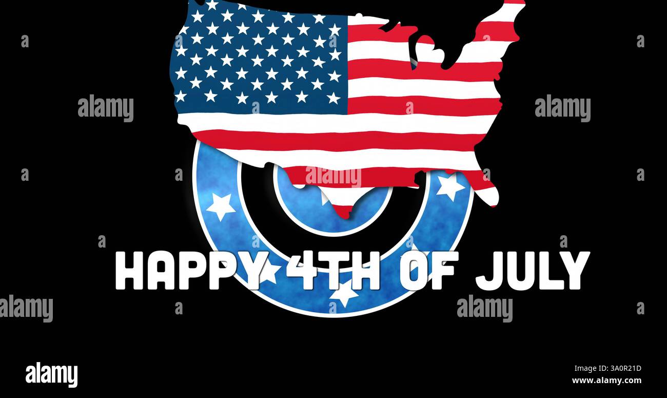 Happy 4th of July text image over American flag map and stars Stock ...