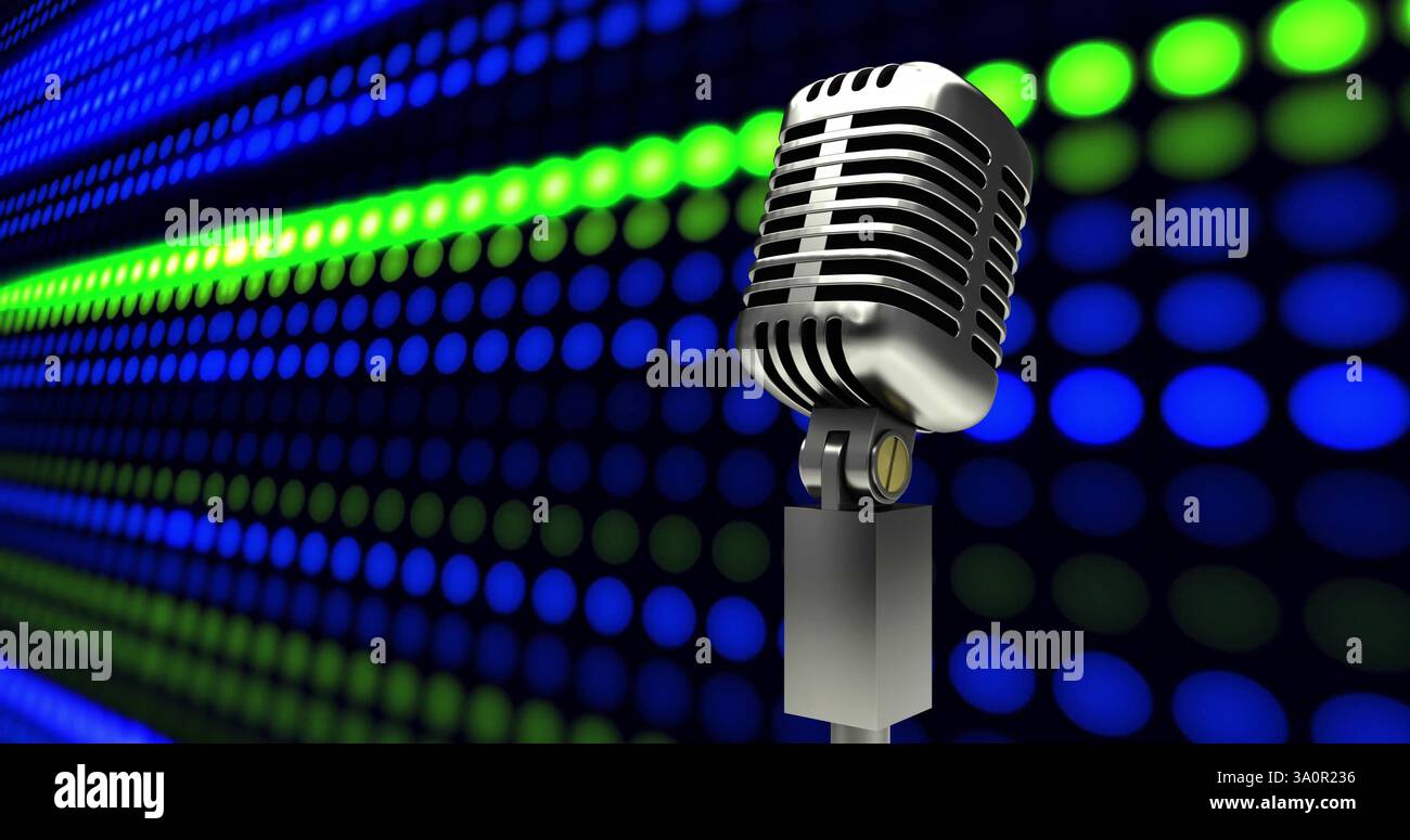 Microphone with colorful soundwave image in background Stock Photo - Alamy