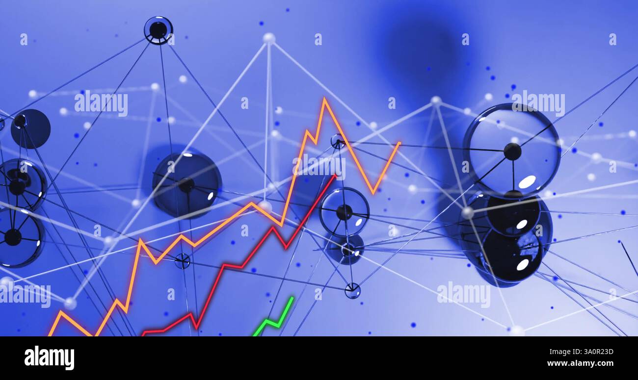 Rising graph and interconnected nodes, data analysis and growth concept image Stock Photo - Alamy