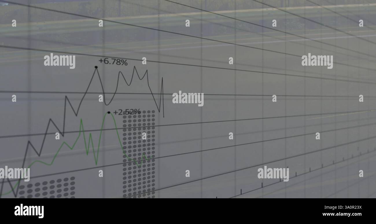 Rising financial graph with data points image over blurred office ...