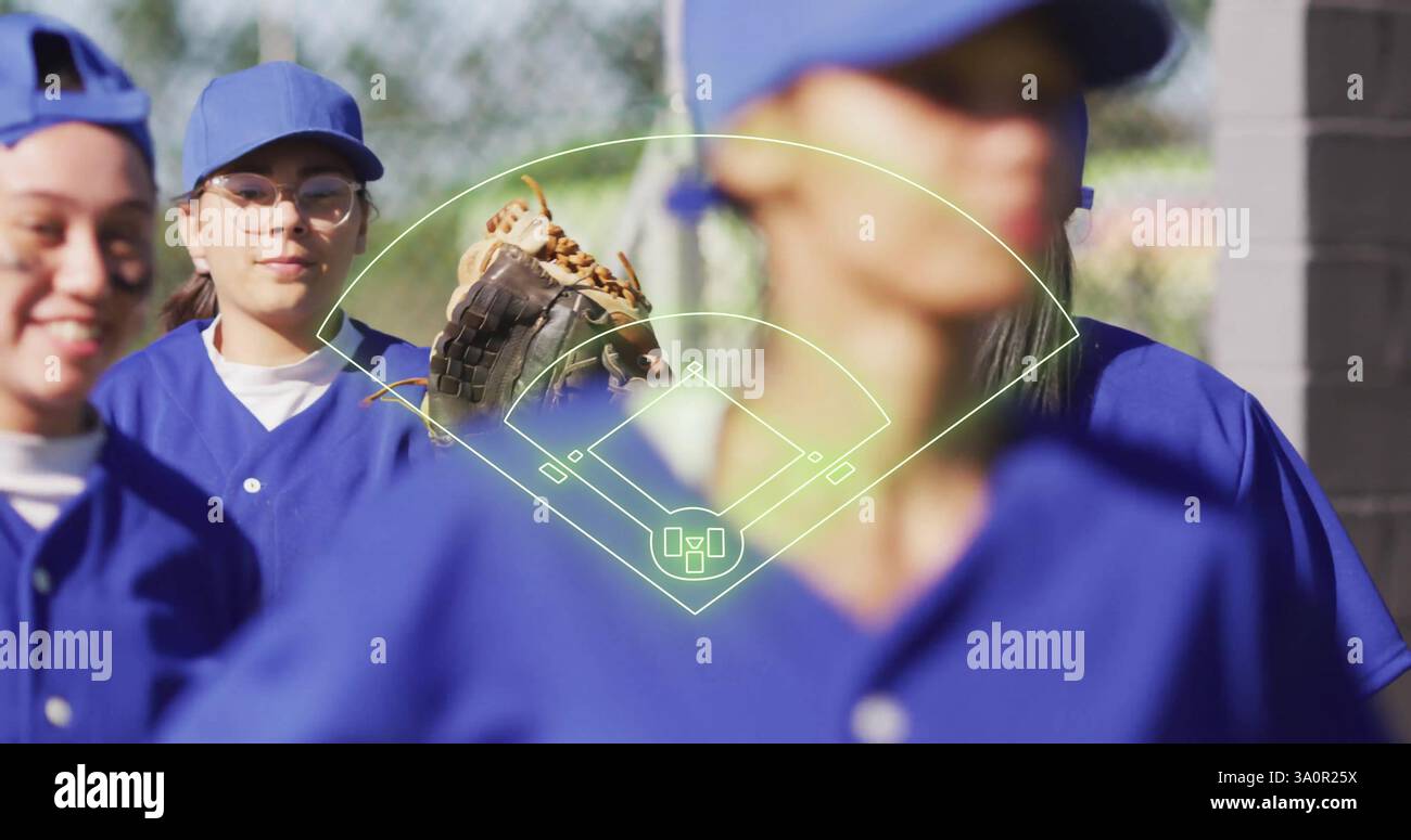Baseball field diagram image over players in blue uniforms Stock Photo ...