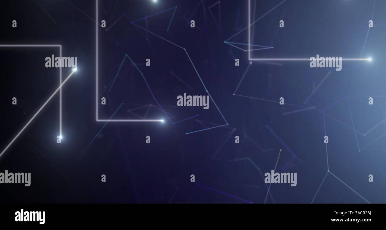 Image of glowing light trails on digital data processing over black ...