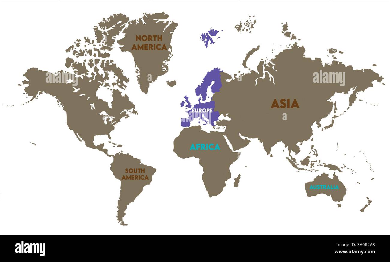 New modern world map, with containment name, modern world map graphic ...