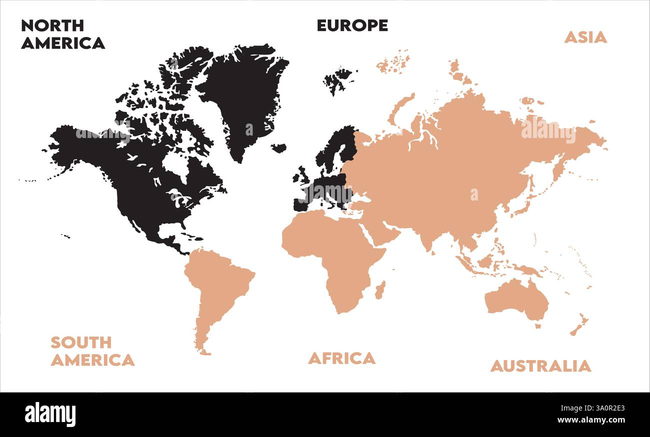 New modern world map, with containment name, modern world map graphic ...