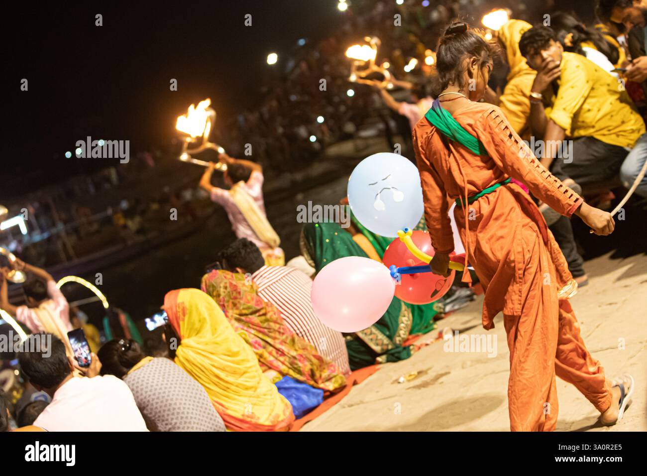 Varanasi, Uttar Pradesh, India - 8-10-2022: night Ganga Aarti ceremony ...