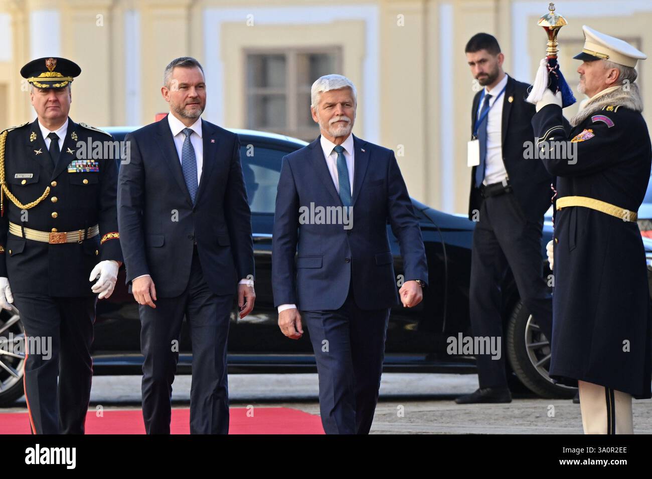 Czech President Petr Pavel (3rd from left) welcomes Slovak President ...