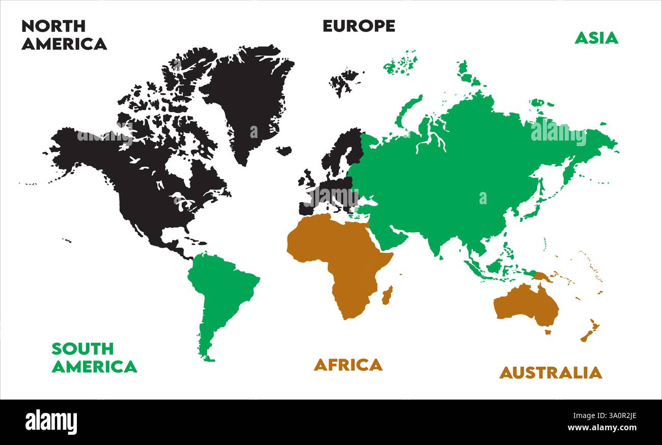 New modern world map, with containment name, modern world map graphic ...