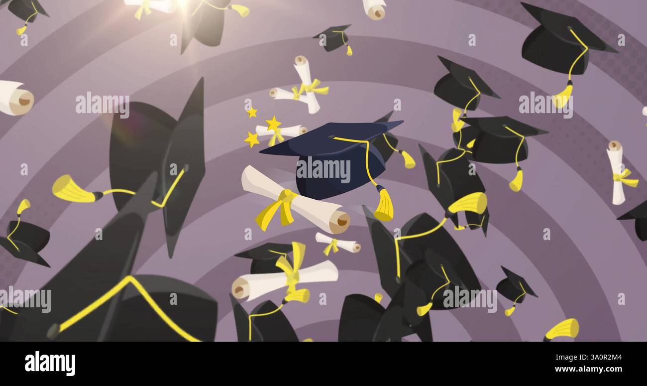 Image of graduation hats and diploma over gray circles Stock Photo - Alamy