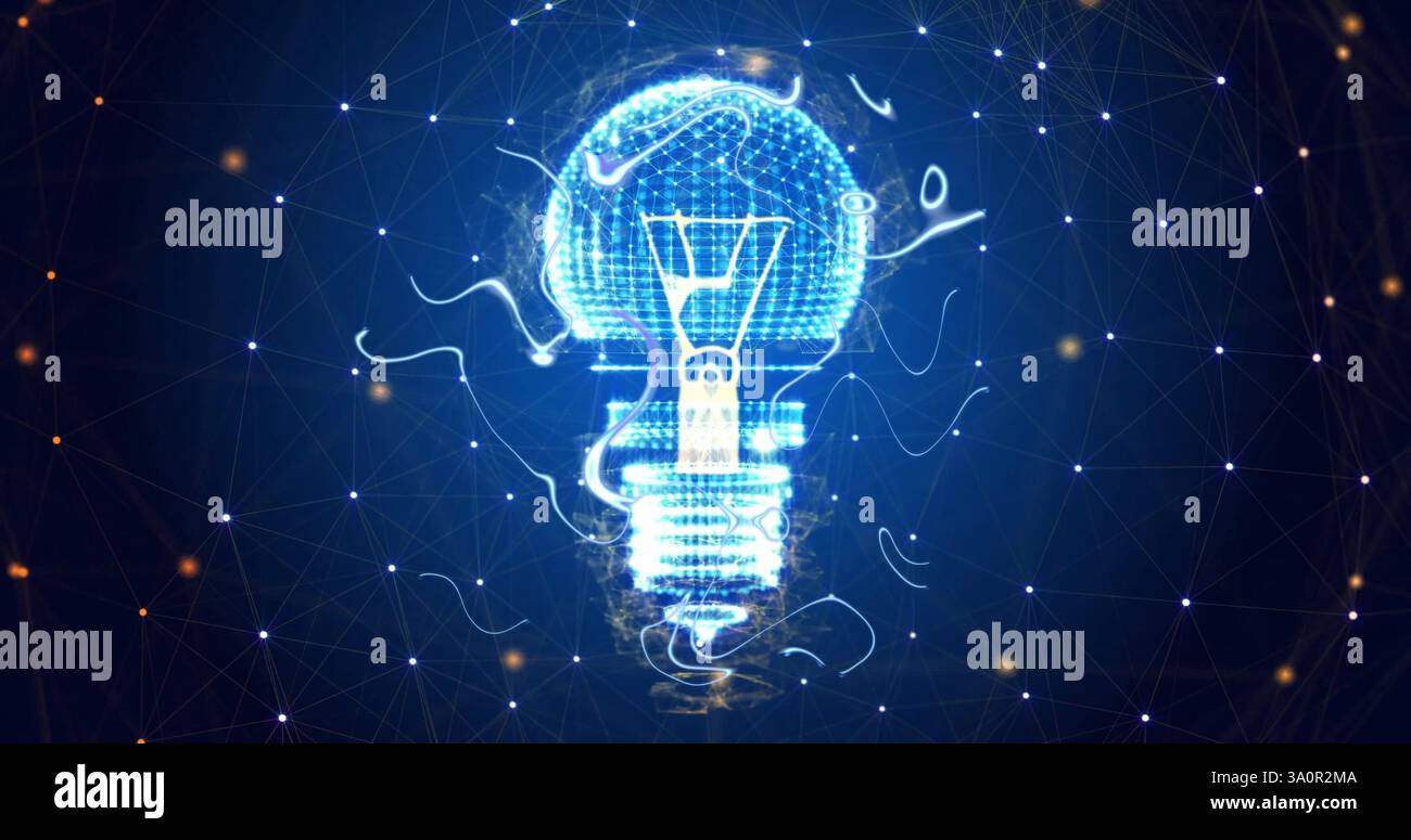 Image of network of icons over lightbulb Stock Photo - Alamy