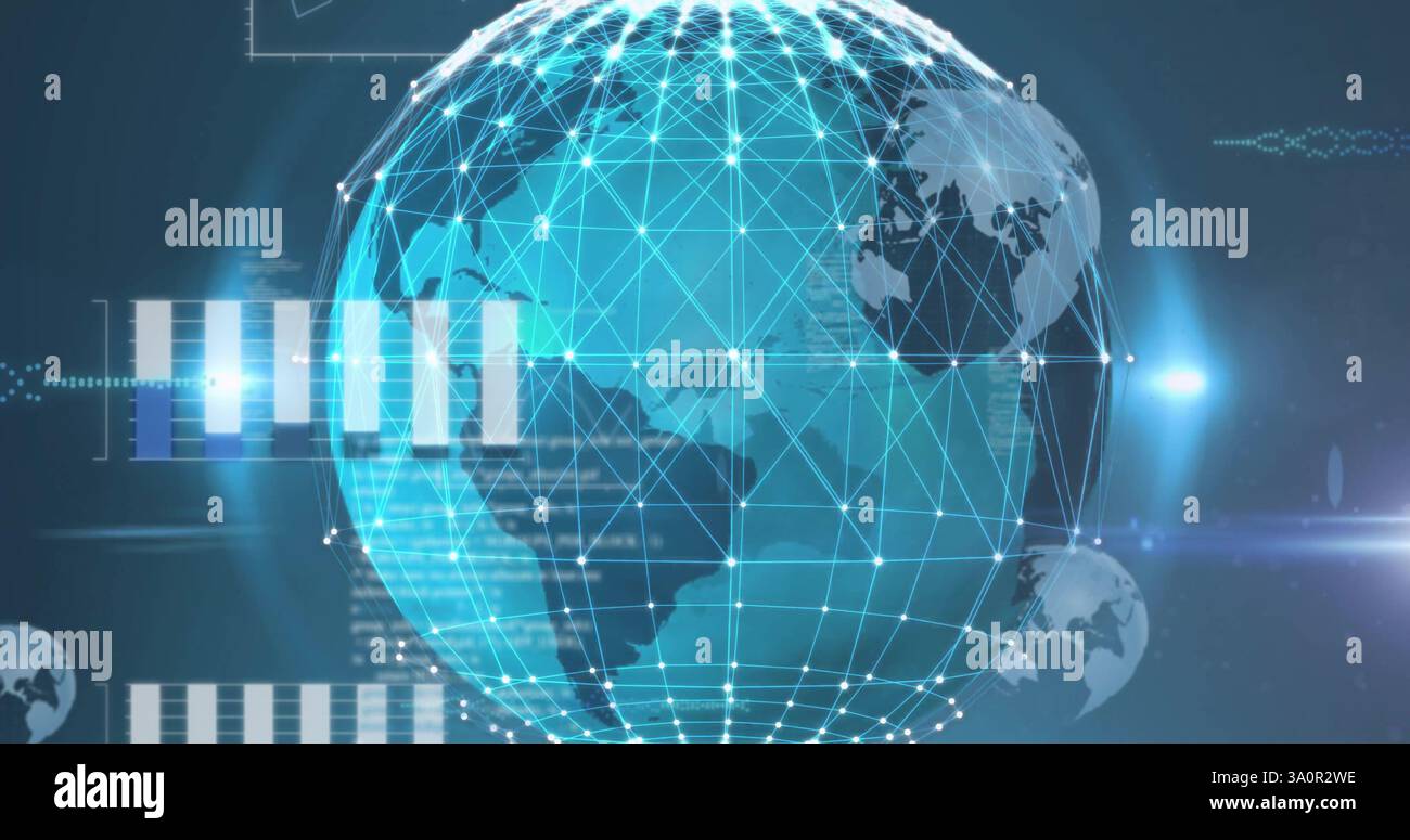Image of data processing and network of connections over globe Stock ...