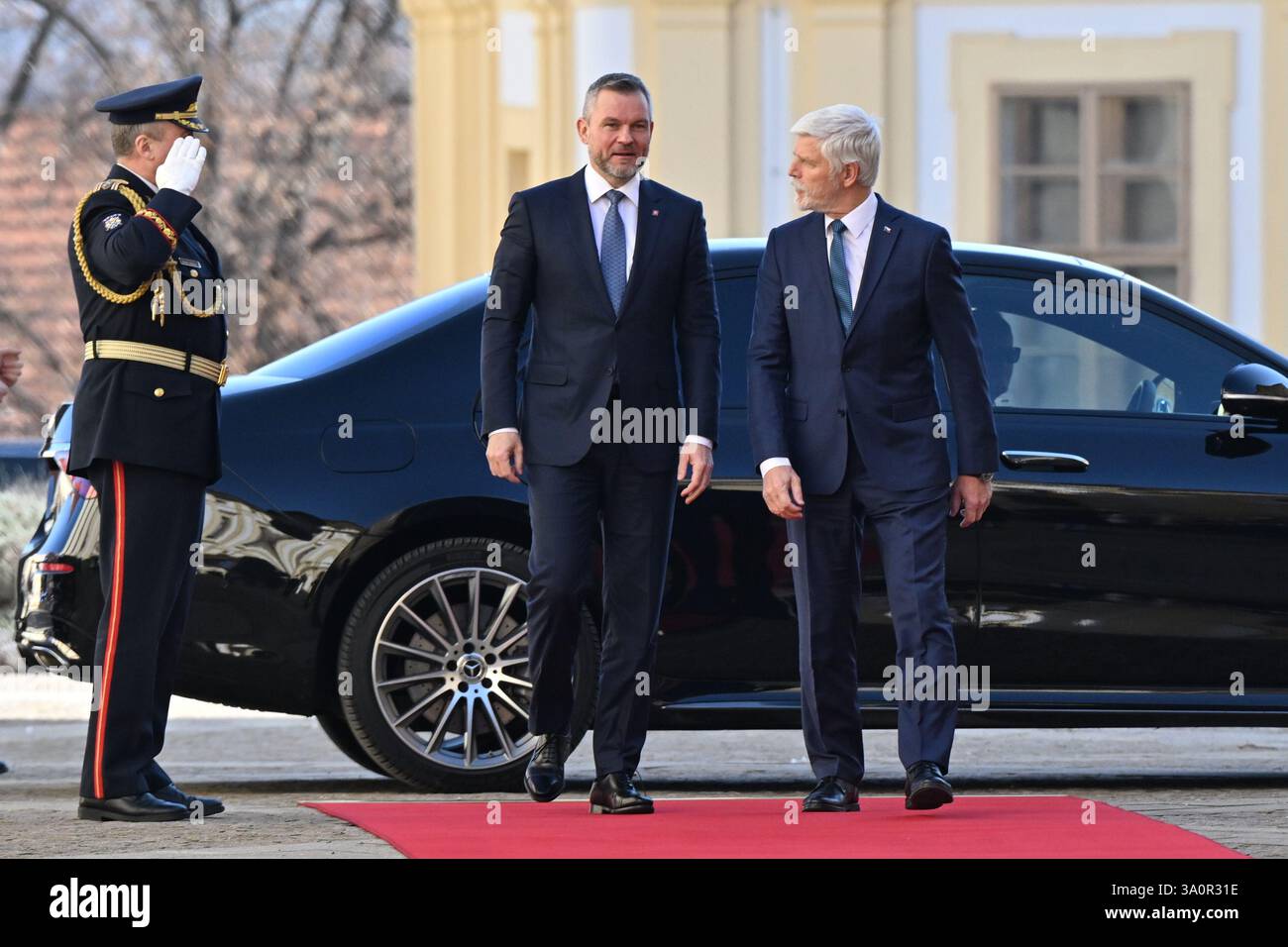 Czech President Petr Pavel (right) welcomes Slovak President Peter ...