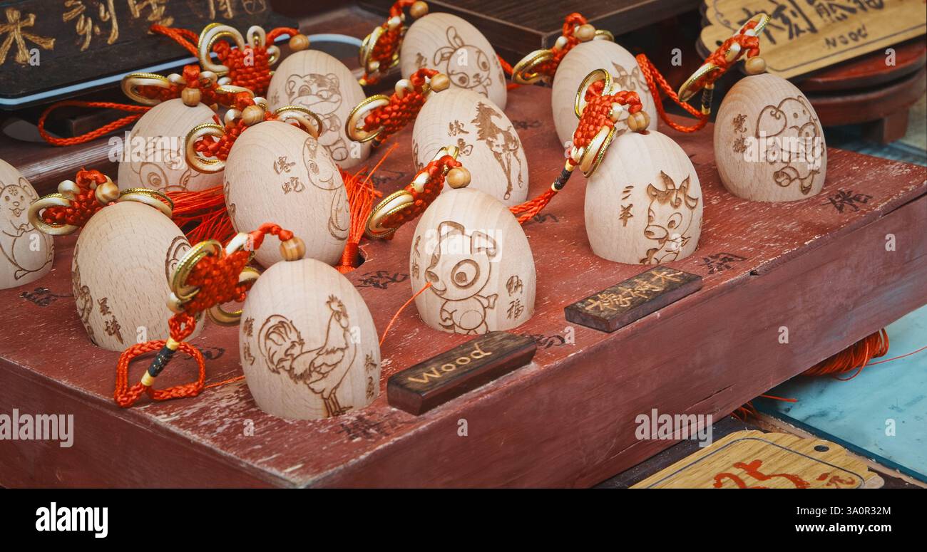 Chengdu, Sichuan, China. Wooden Eggs With Symbols Of Chinese Zodiac ...