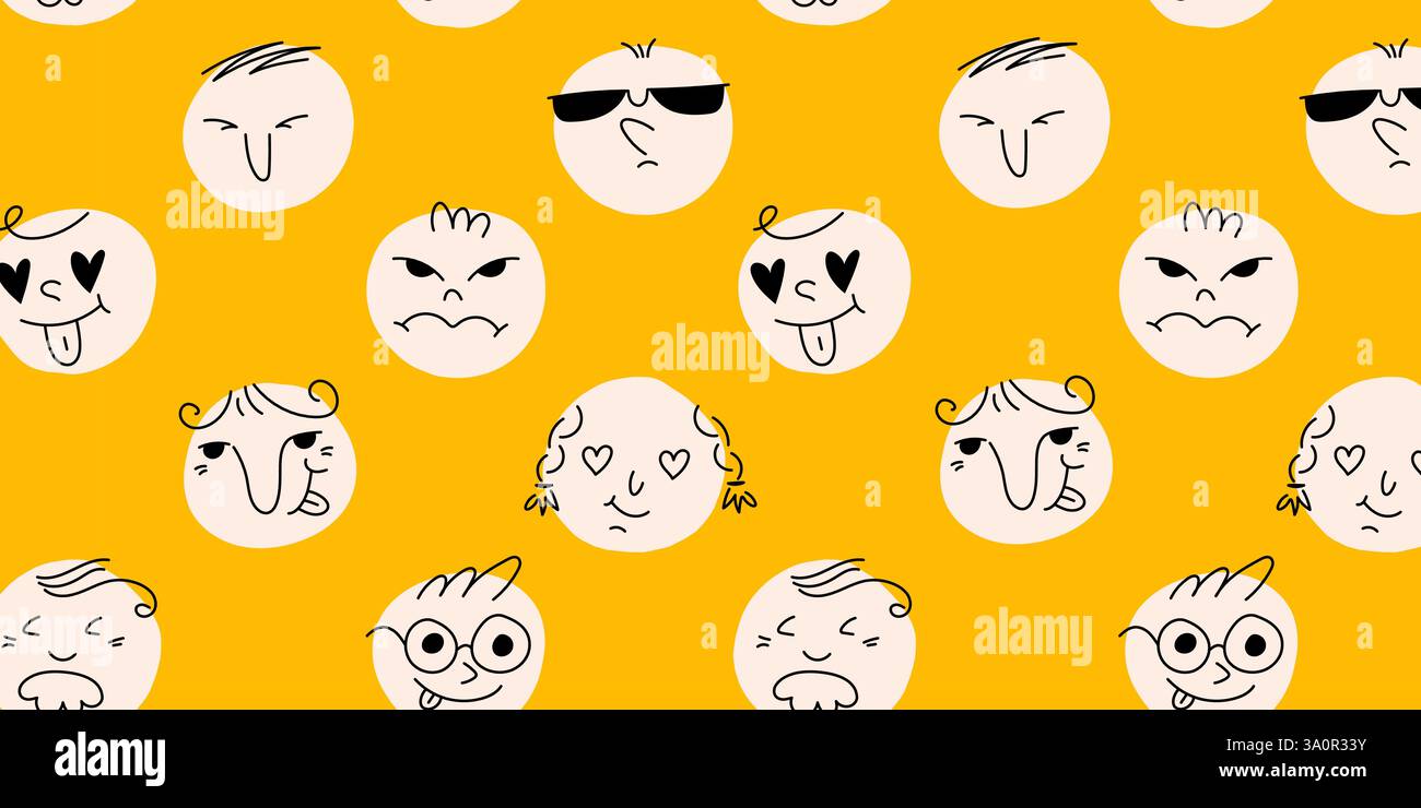 Round abstract comic face seamless pattern Stock Vector Image & Art - Alamy