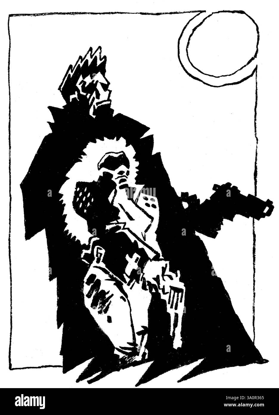 80s Retro-Futuristic Neo-Noir Scene with Armed Man and Woman in a ...