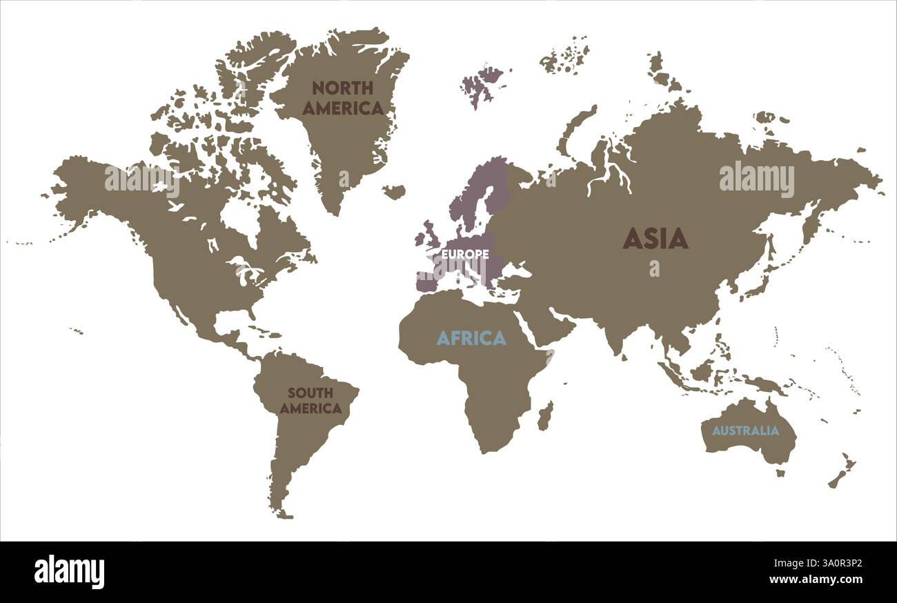 New modern world map, with containment name, modern world map graphic ...