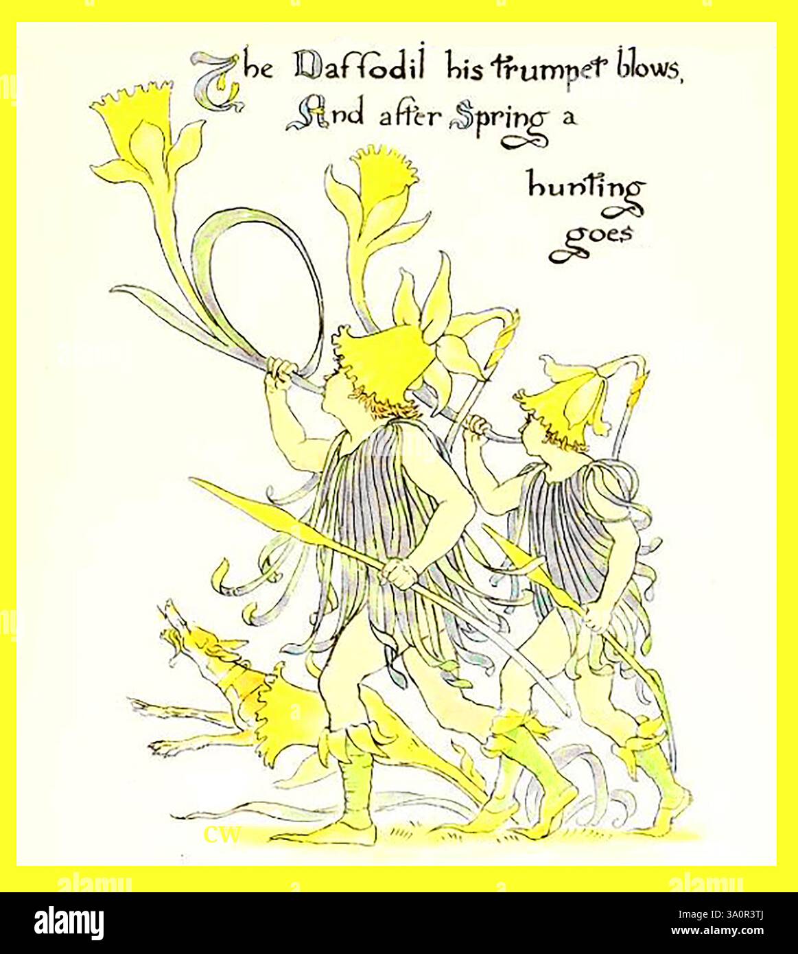 An old print depicting a personification of daffodils unusually going ...