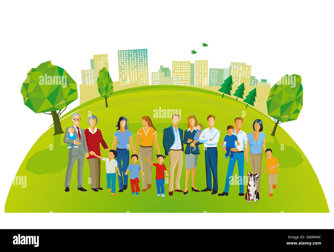 Group of parents and children illustration Stock Photo - Alamy