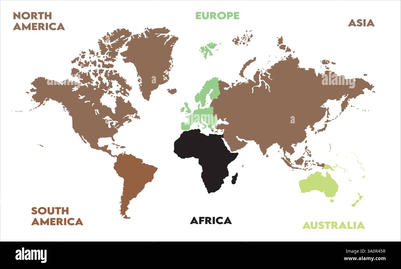 New modern world map, with containment name, modern world map graphic ...