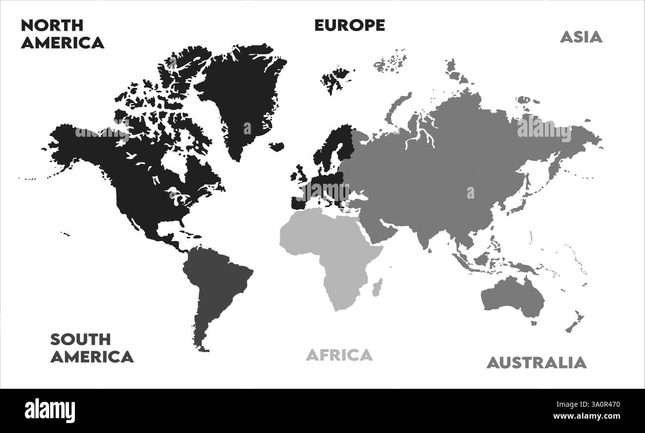 New modern world map, with containment name, modern world map graphic ...