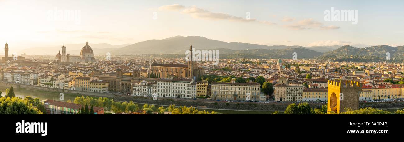 Panoramic view of the city of Florence with views of key historic ...