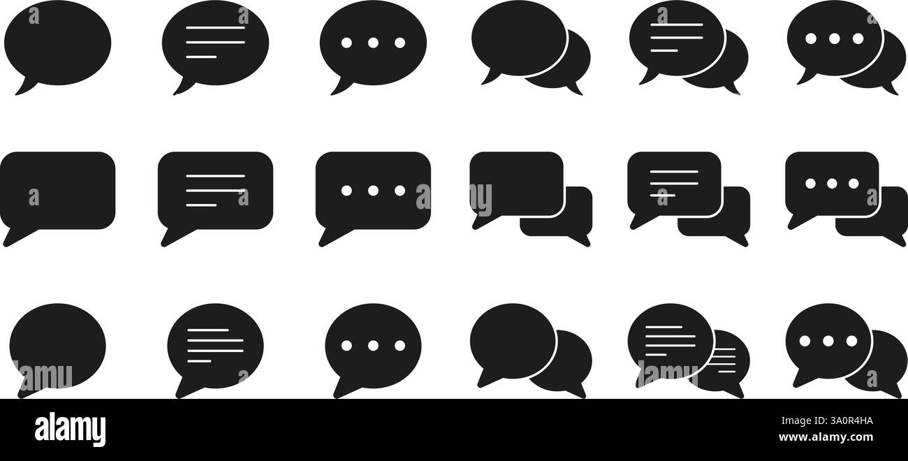 Messaging Speech Bubble Solid Icon Set. Talk and Think Comics Bubbles. Blank Chat Balloons in ...