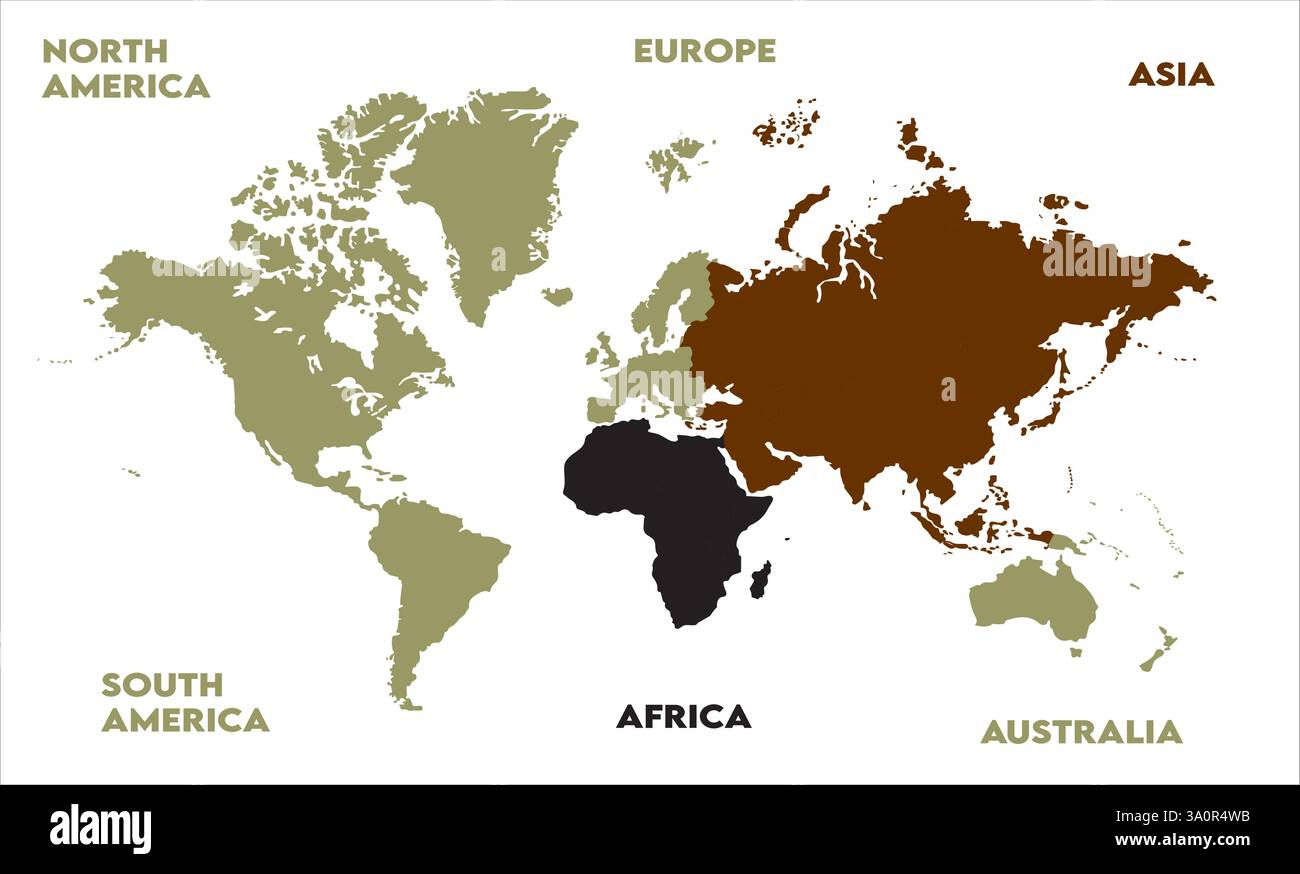 New modern world map, with containment name, modern world map graphic ...
