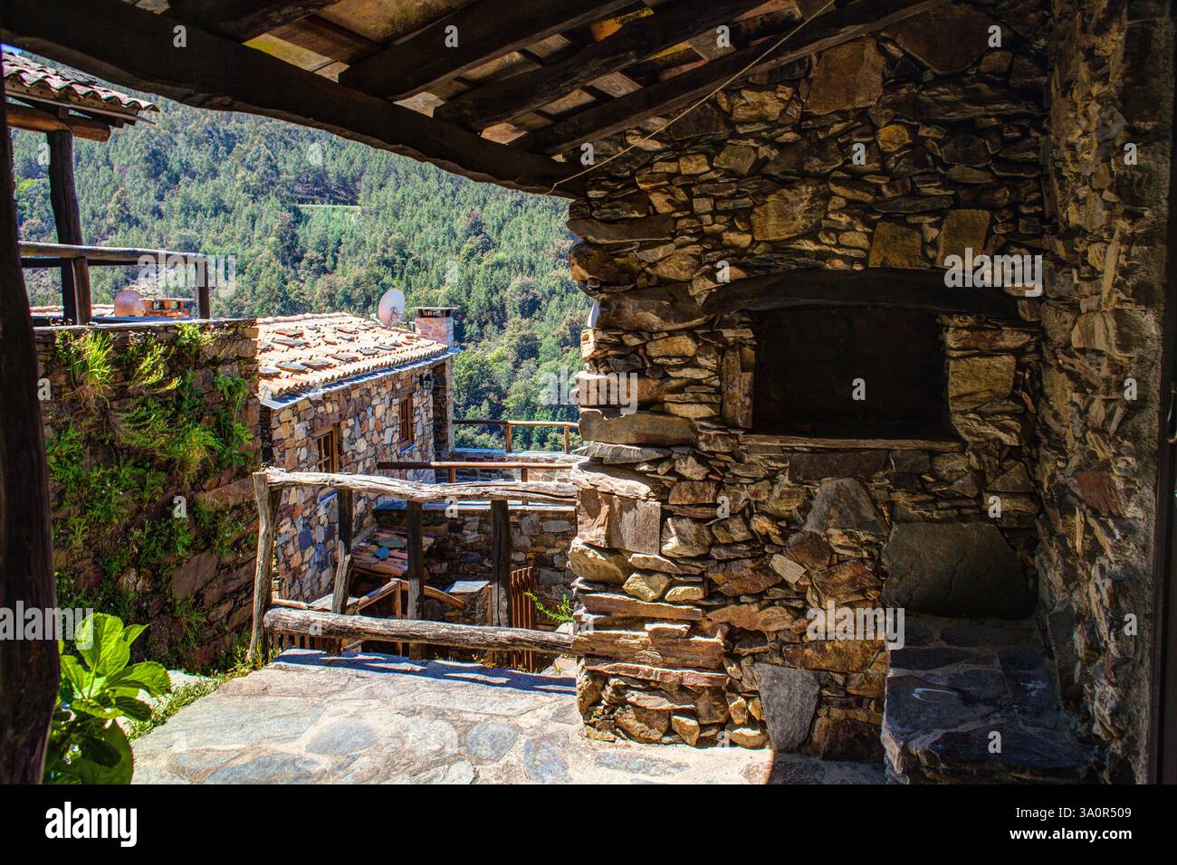 A courtyard of an old flagstone house in Portugal Stock Photo - Alamy