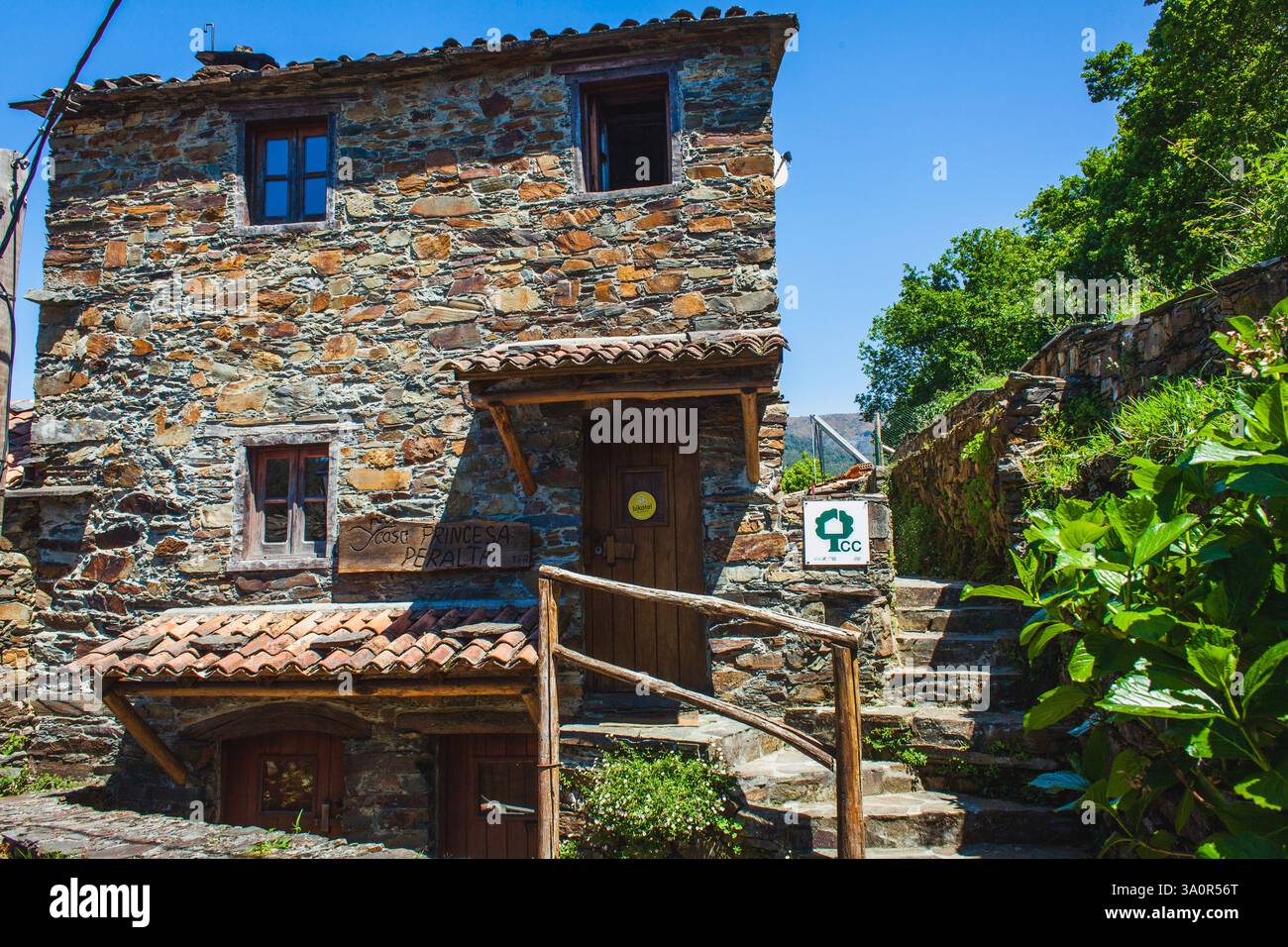 View on an old flagstone house Stock Photo - Alamy