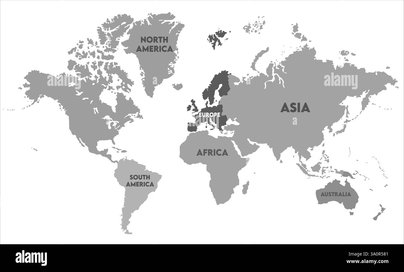 New modern world map, with containment name, modern world map graphic ...