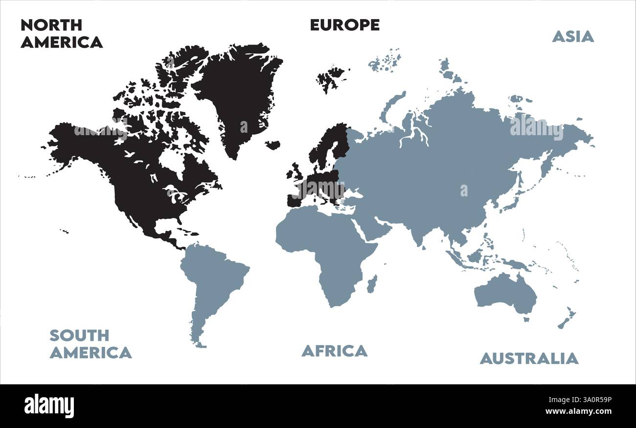 New modern world map, with containment name, modern world map graphic ...