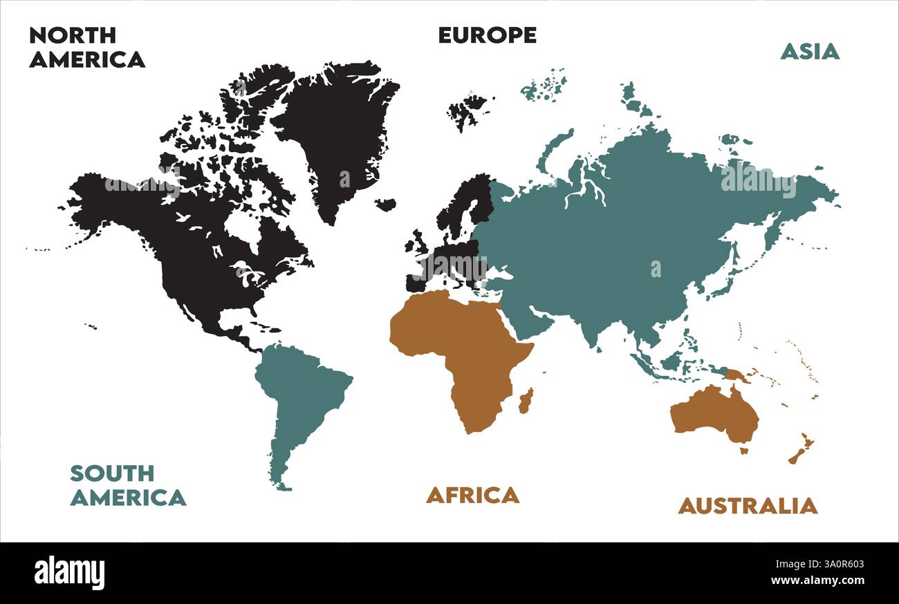 New modern world map, with containment name, modern world map graphic ...