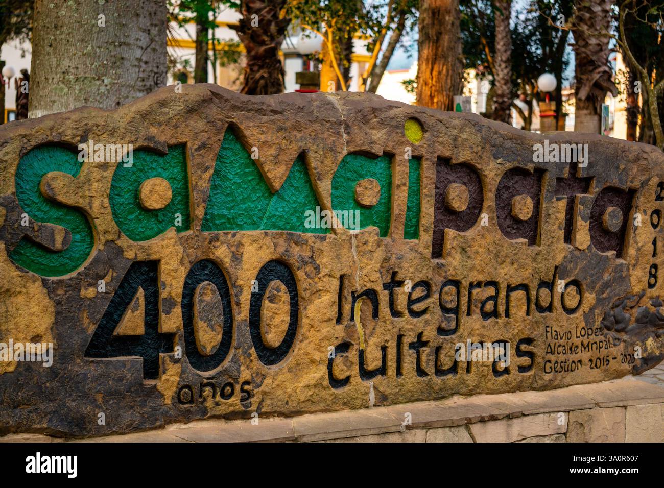 Touristic Landmark Of Samaipata Bolivia Featuring A Stone Sign With A ...