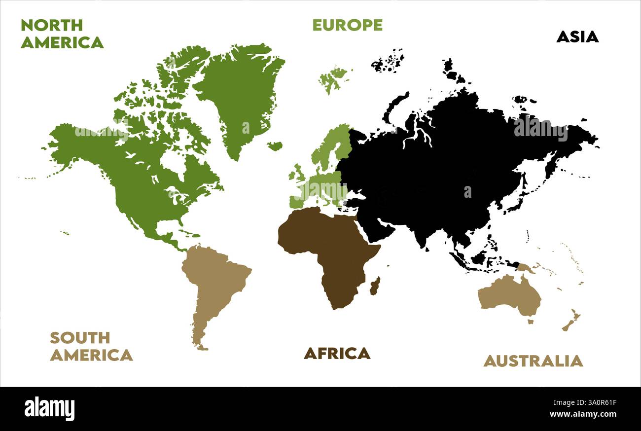 New modern world map, with containment name, modern world map graphic ...
