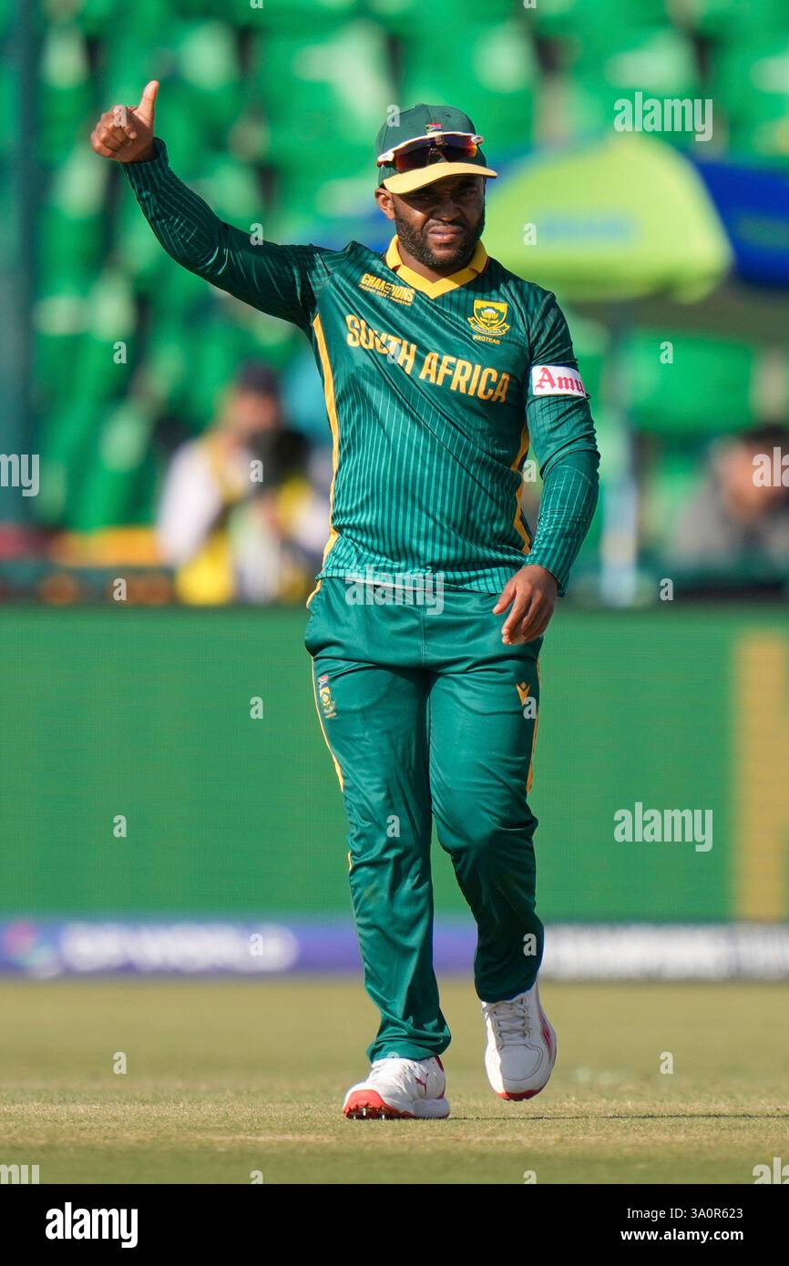 South Africa's captain Temba Bavuma gestures to his teammates during ...