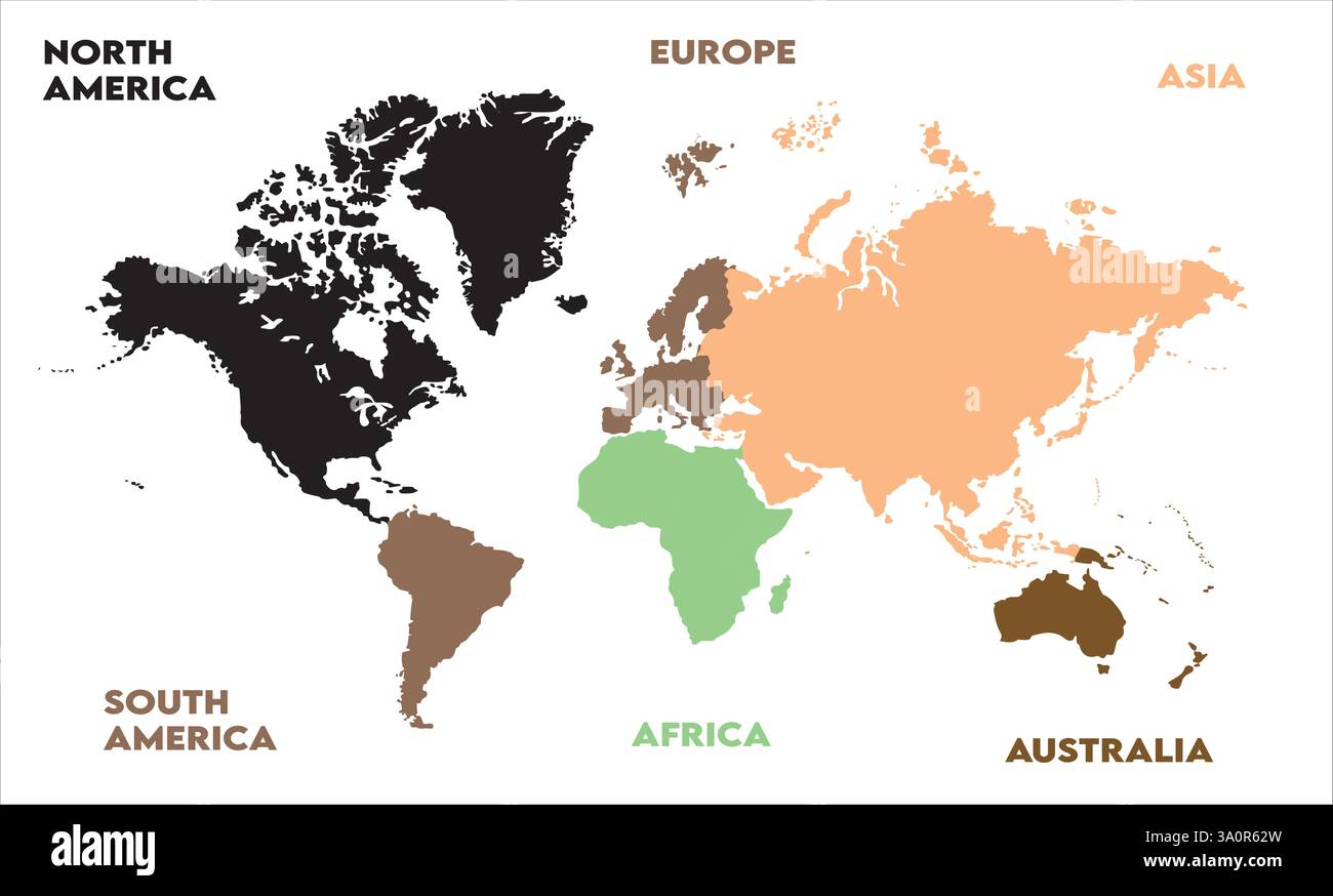 New modern world map, with containment name, modern world map graphic ...
