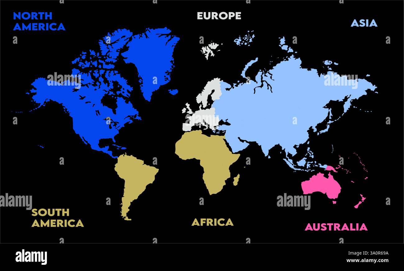 New modern world map, with containment name, modern world map graphic ...