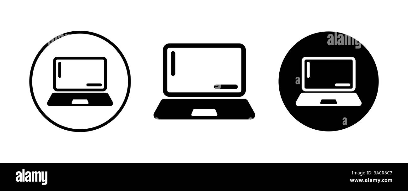 Outlined and Solid Laptop Icons in Black and White Design Stock Vector ...