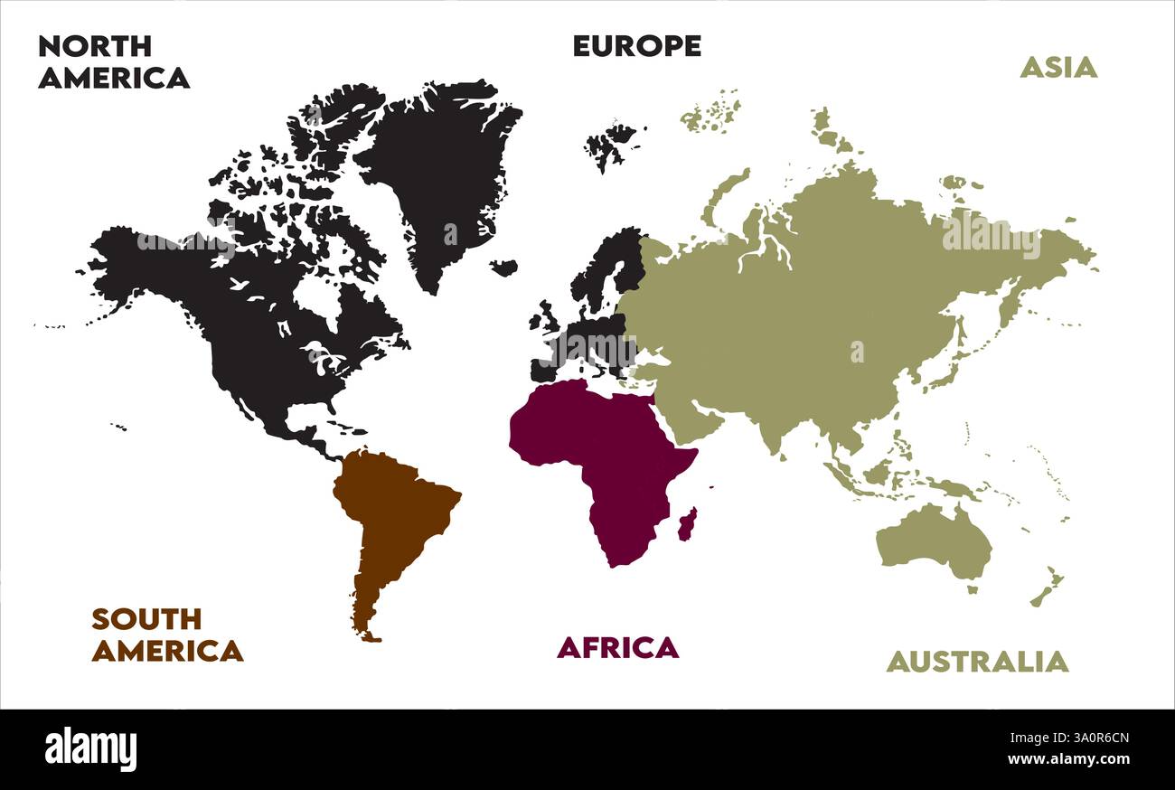New modern world map, with containment name, modern world map graphic ...