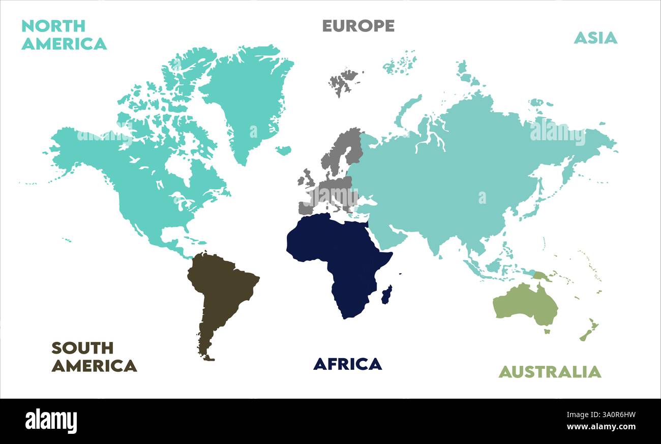 New modern world map, with containment name, modern world map graphic ...