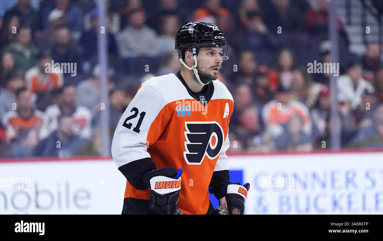 Philadelphia Flyers' Scott Laughton plays during an NHL hockey game ...