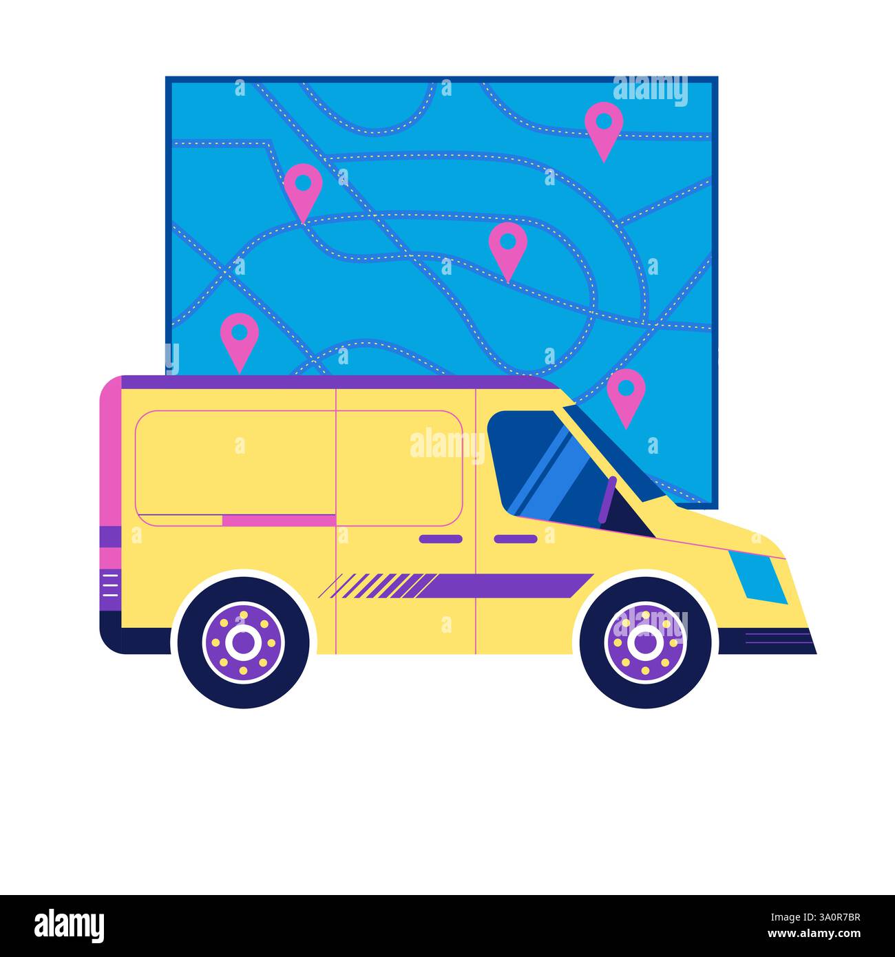 Delivery vehicles transport goods along the route map. e-commerce ...