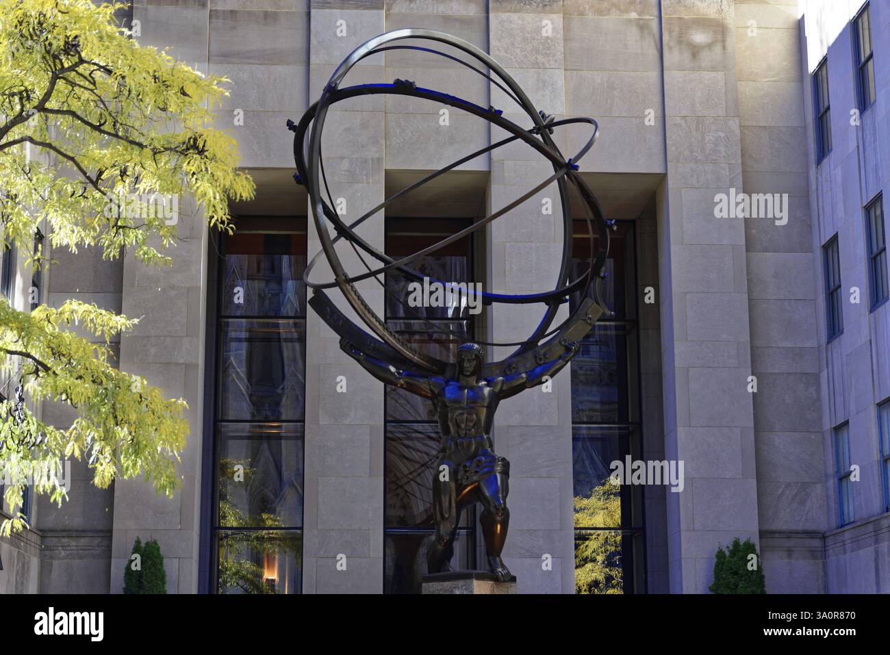 Rockefeller Center, Sculpture of Atlas carrying a globe in front of a ...