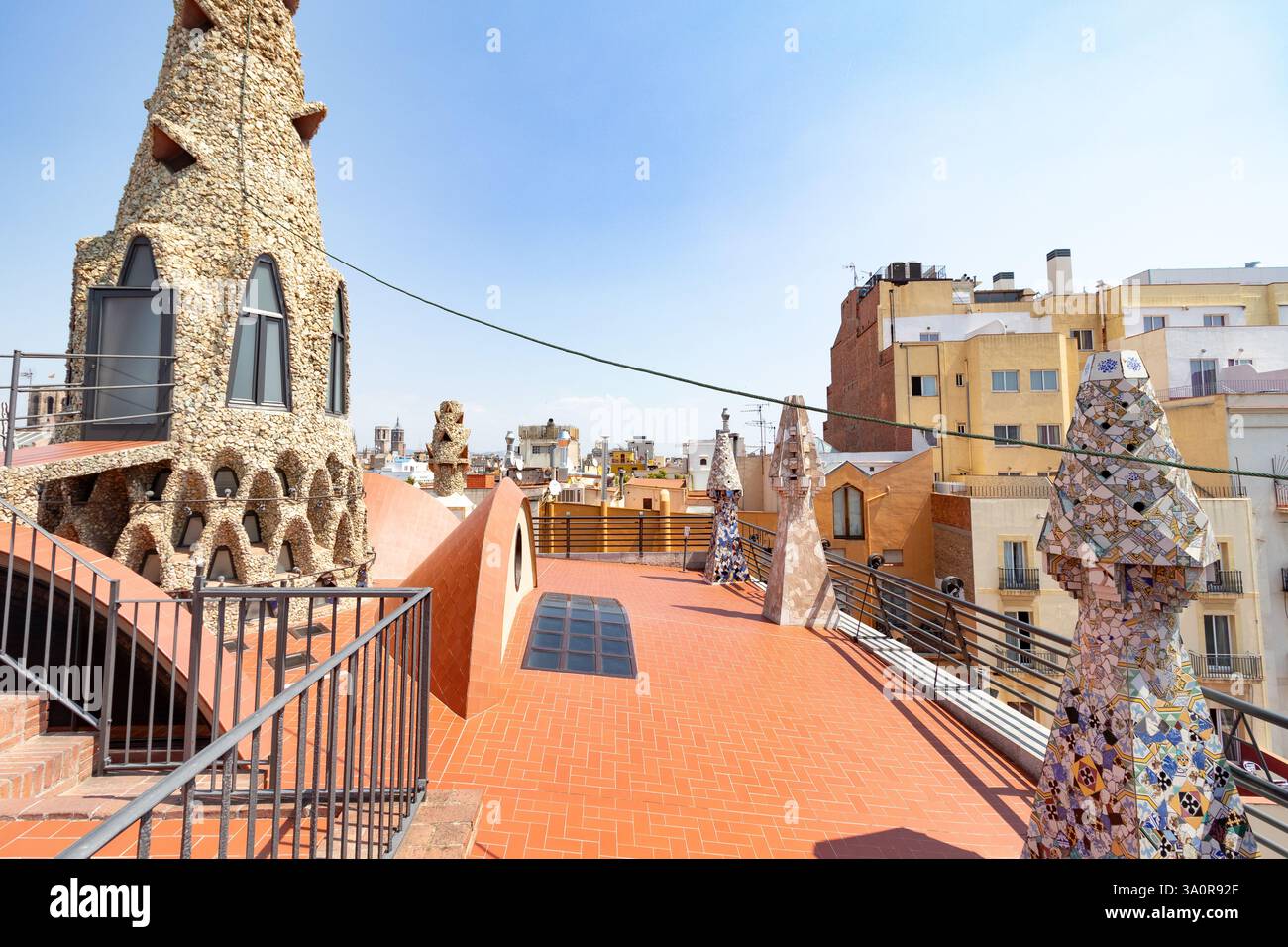 Palau Guell, by Antoni Gaudí. Barcelona. Rooftop and chimney Stock ...