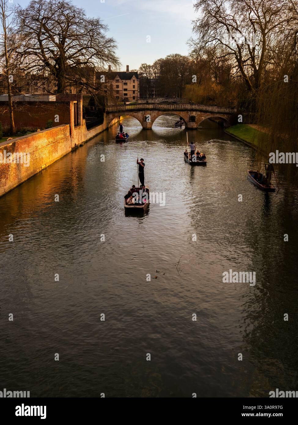 Dusk, Punting on River Cam, Claire Bridge, Oldest Bridge in Cambridge ...