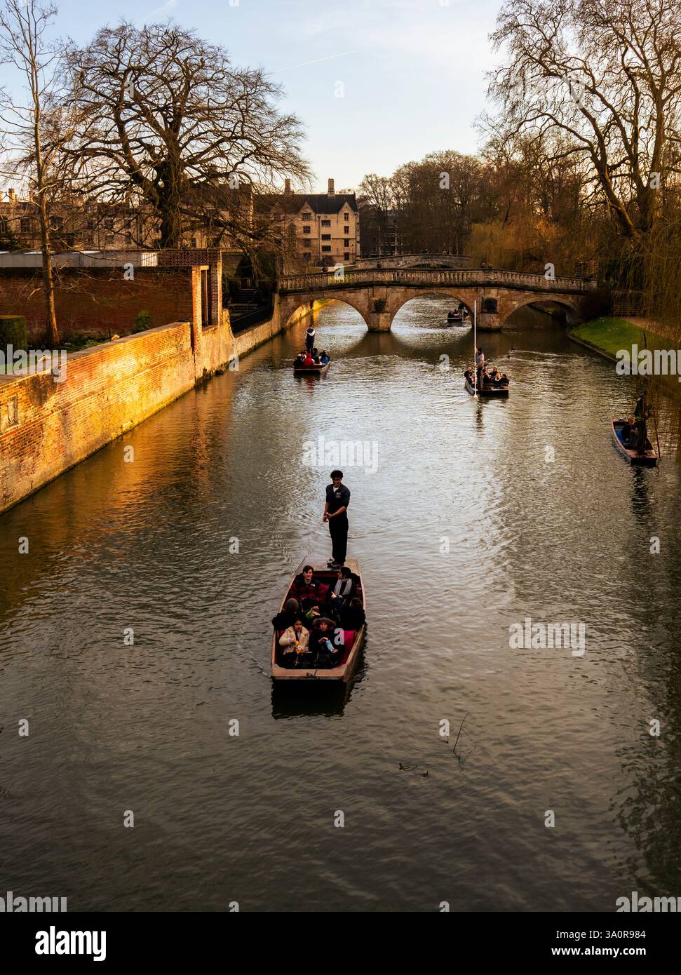 Dusk, Punting on River Cam, Claire Bridge, Oldest Bridge in Cambridge ...