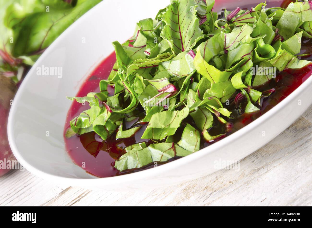 Vegetable soup from young, fresh sheets of the beetroot Stock Photo - Alamy