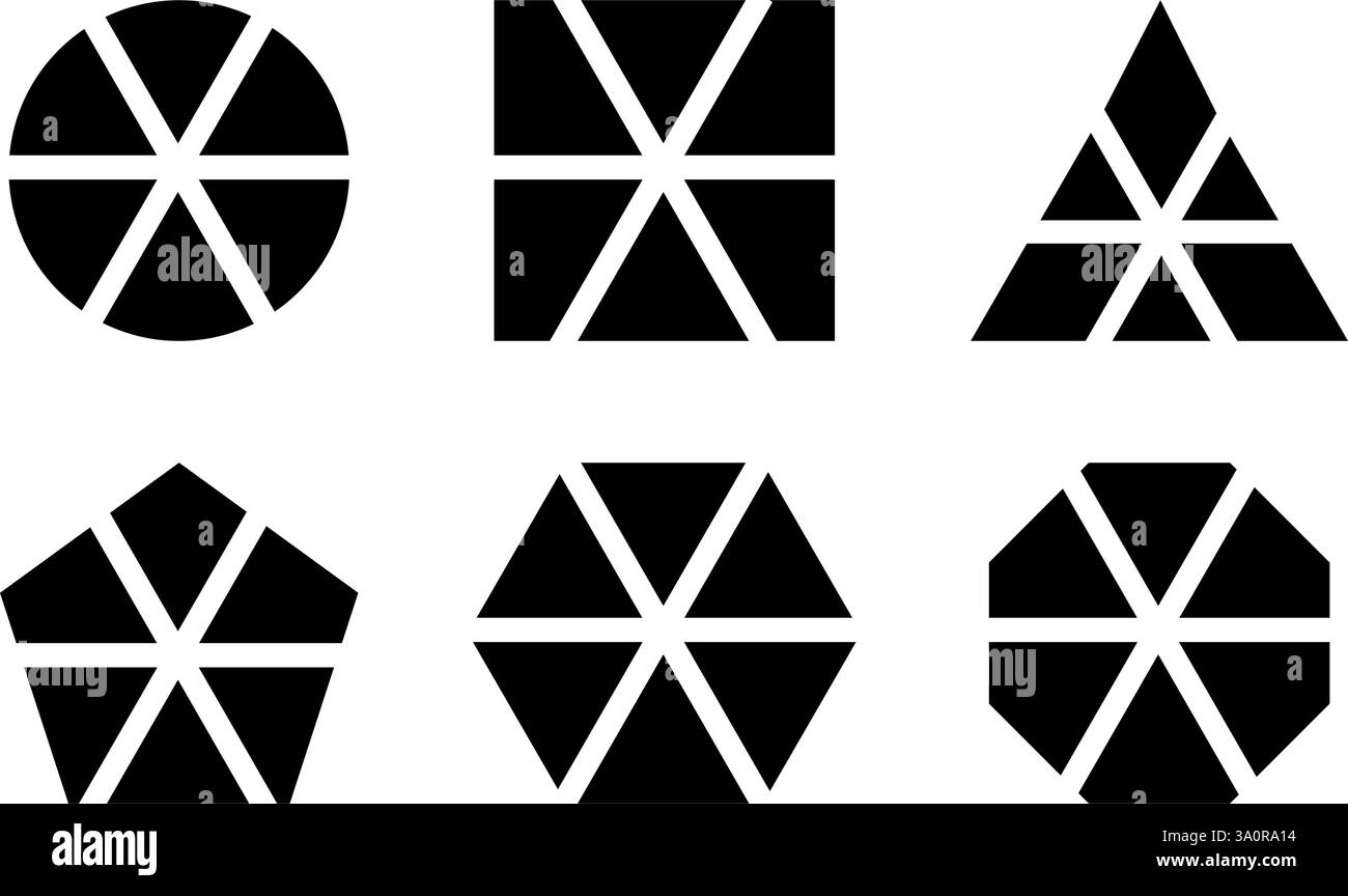 Geometric shapes divided into 6 parts isolated on white background ...
