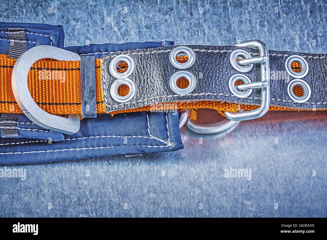 Construction body safety belt on scratched metallic background Stock ...