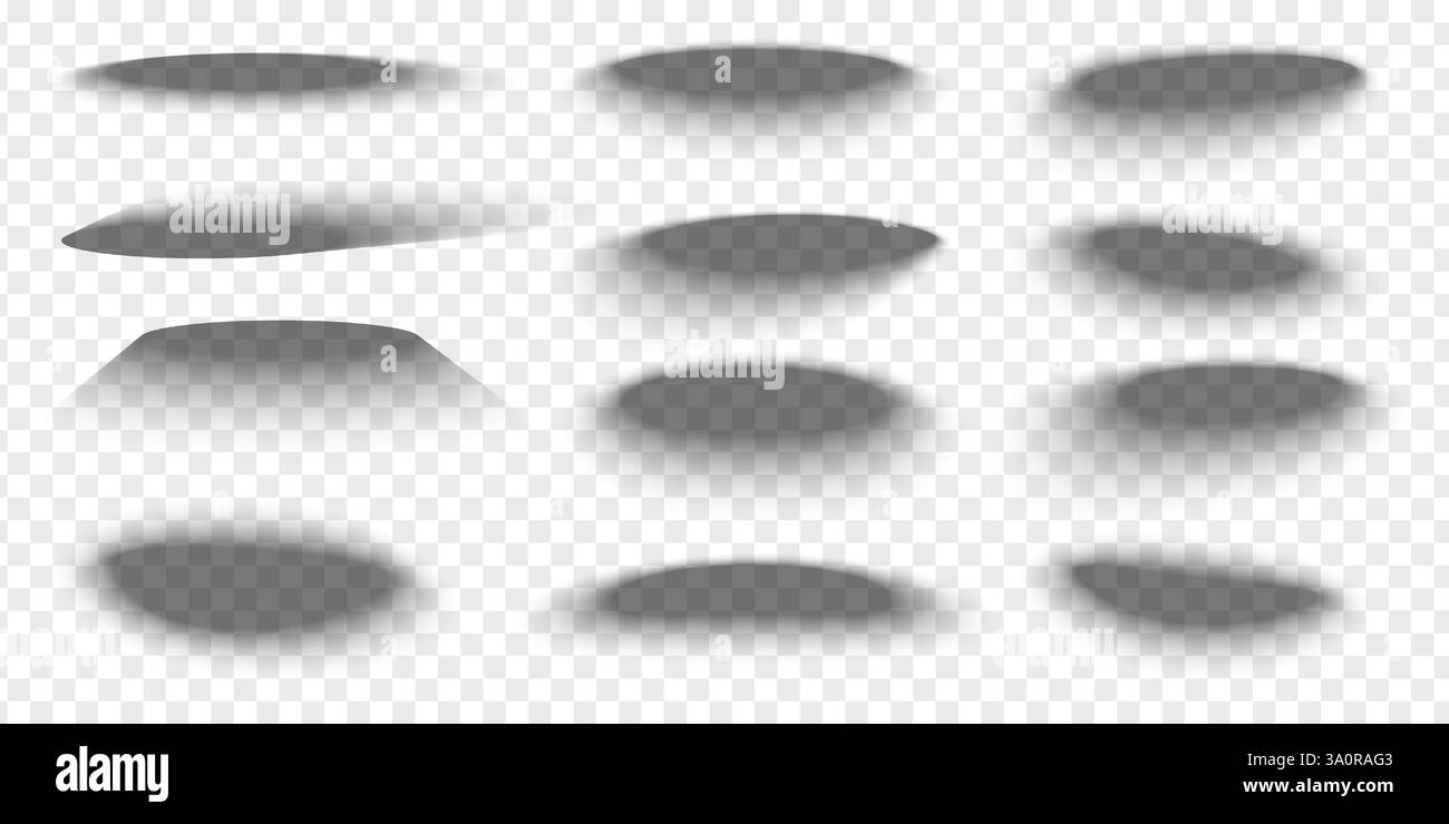Set of oval paper or packing box shadow effects. Different realistic ...