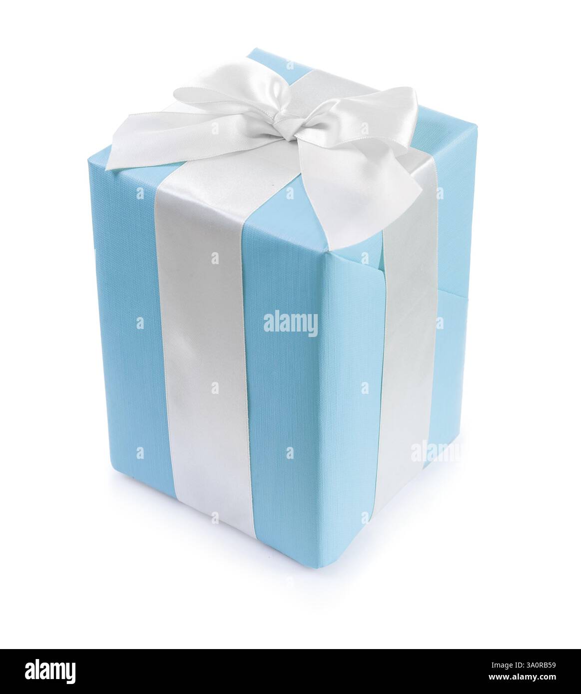 Classical blue gift box with white ribbon bow isolated Stock Photo - Alamy